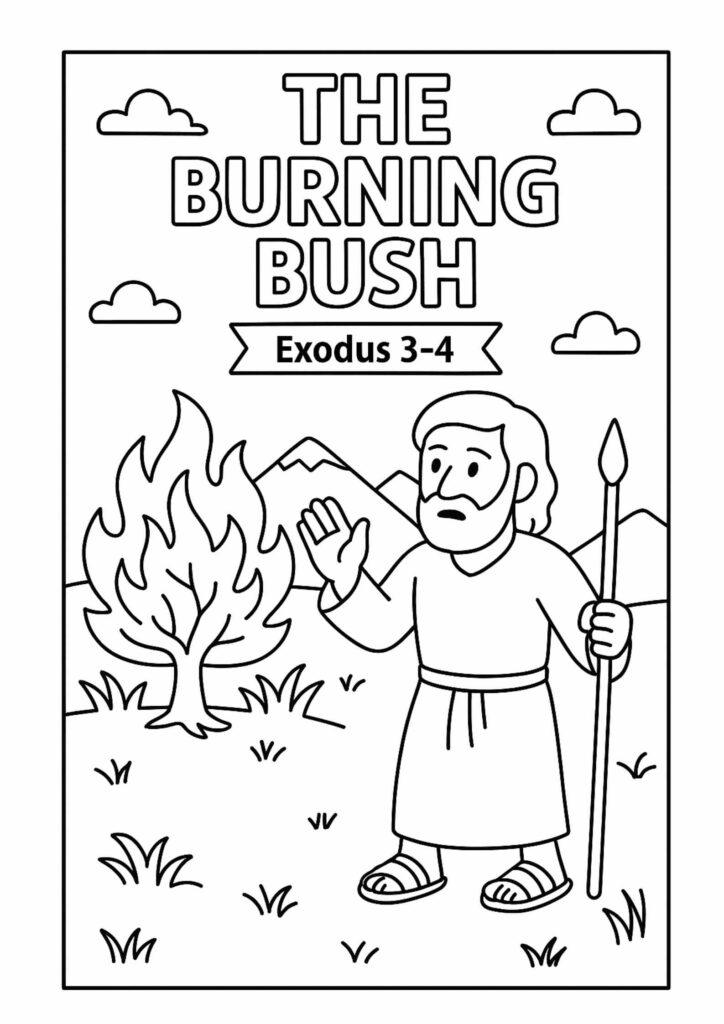 The Burning Bush Coloring Page – Free Exodus 3–4 Printable for Kids - Free Bible Worksheets