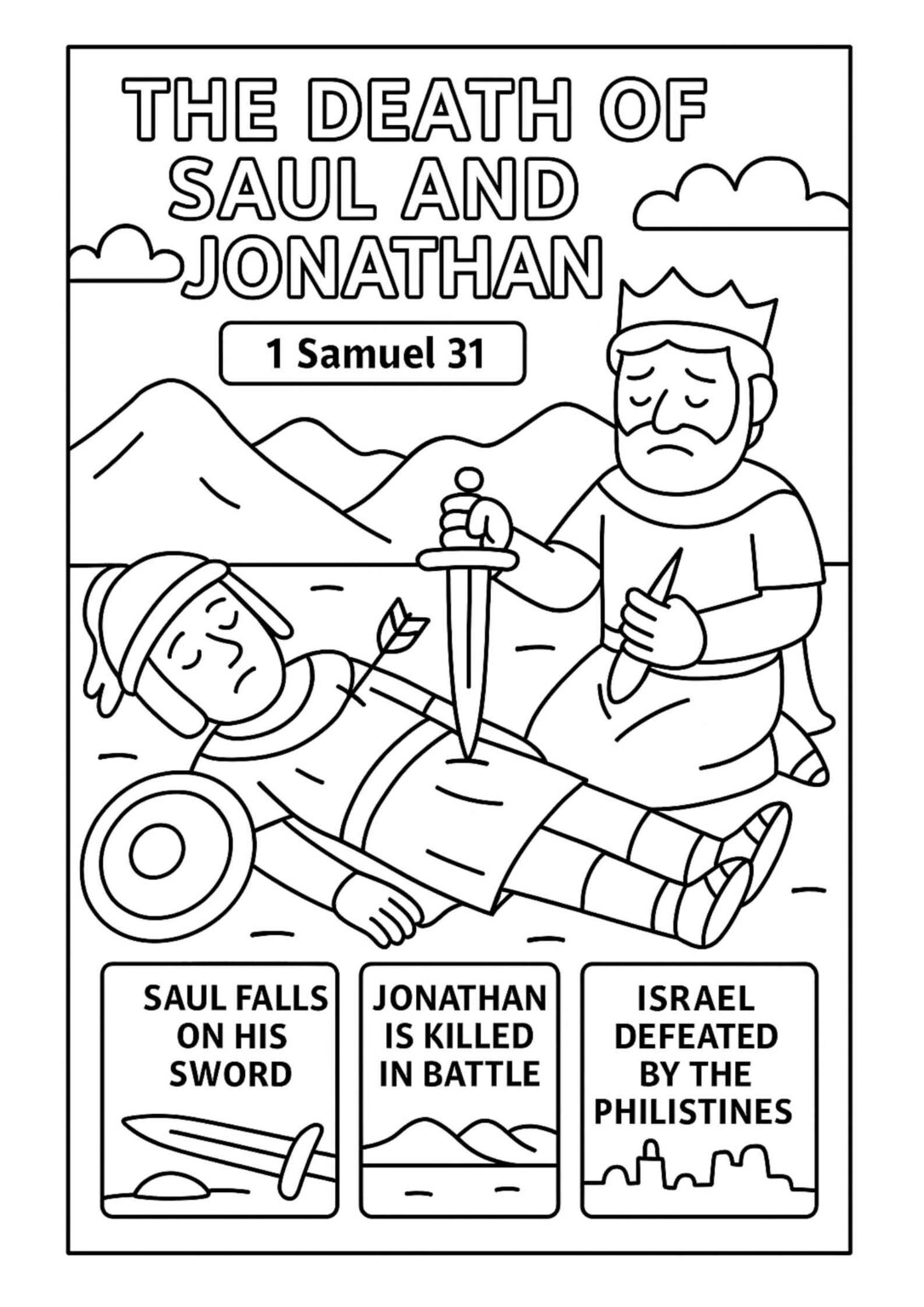 The Death of Saul and Jonathan – 1 Samuel 31 Coloring Page (Free ...