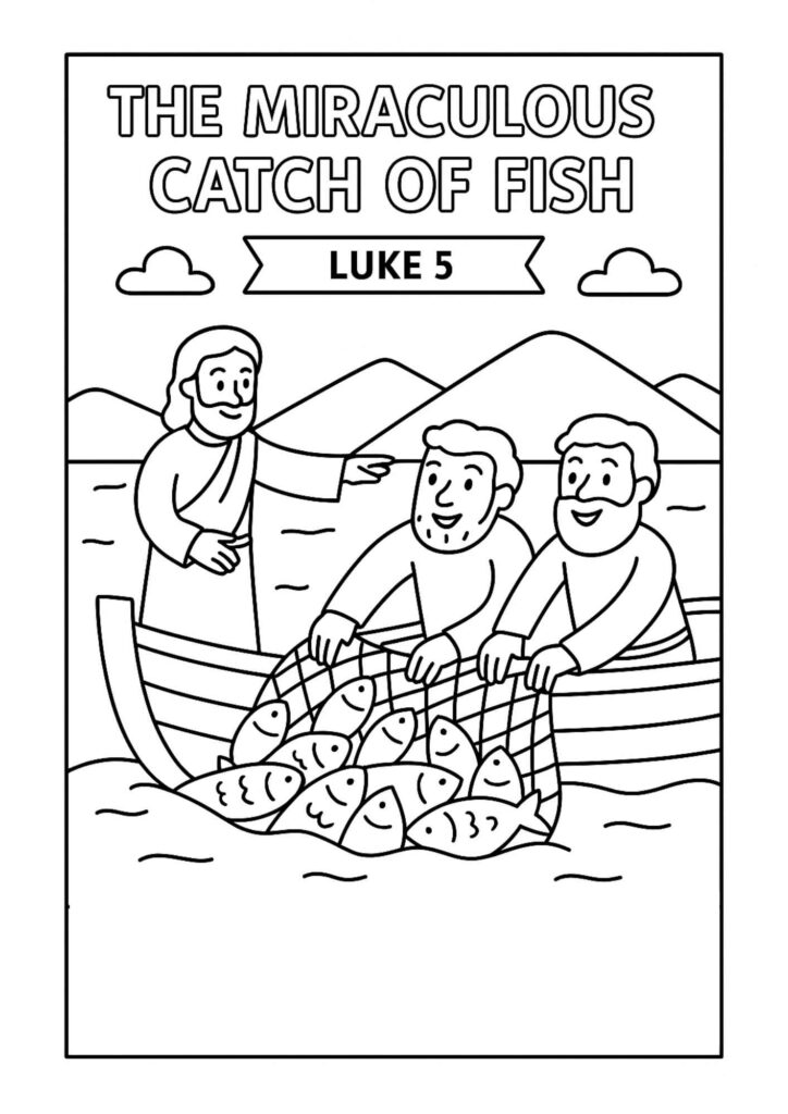 The Miraculous Catch of Fish – Free Bible Coloring Page for Kids (Luke ...