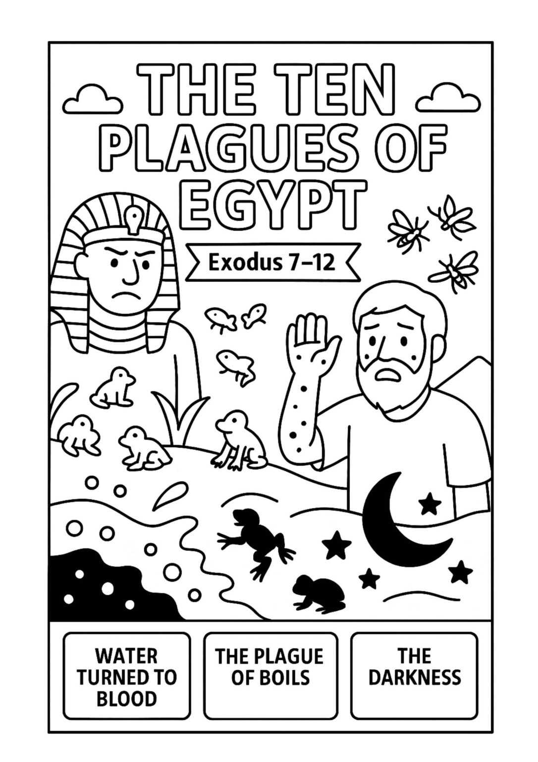 The Ten Plagues of Egypt Coloring Page – Free Exodus 7–12 Printable for Kids - Free Bible Worksheets