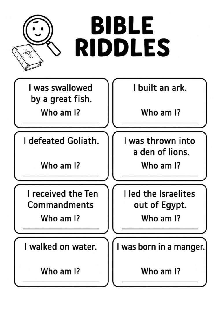 Free Bible Character Riddles Printable – Fun “Who Am I?” Worksheet for ...