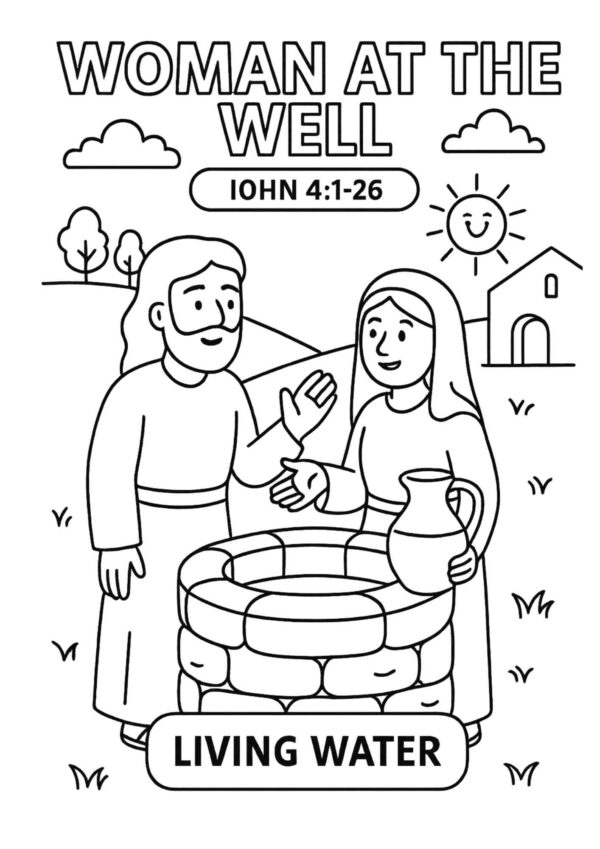 Woman at the Well Bible Coloring Page – Free Printable for Kids (John 4 ...