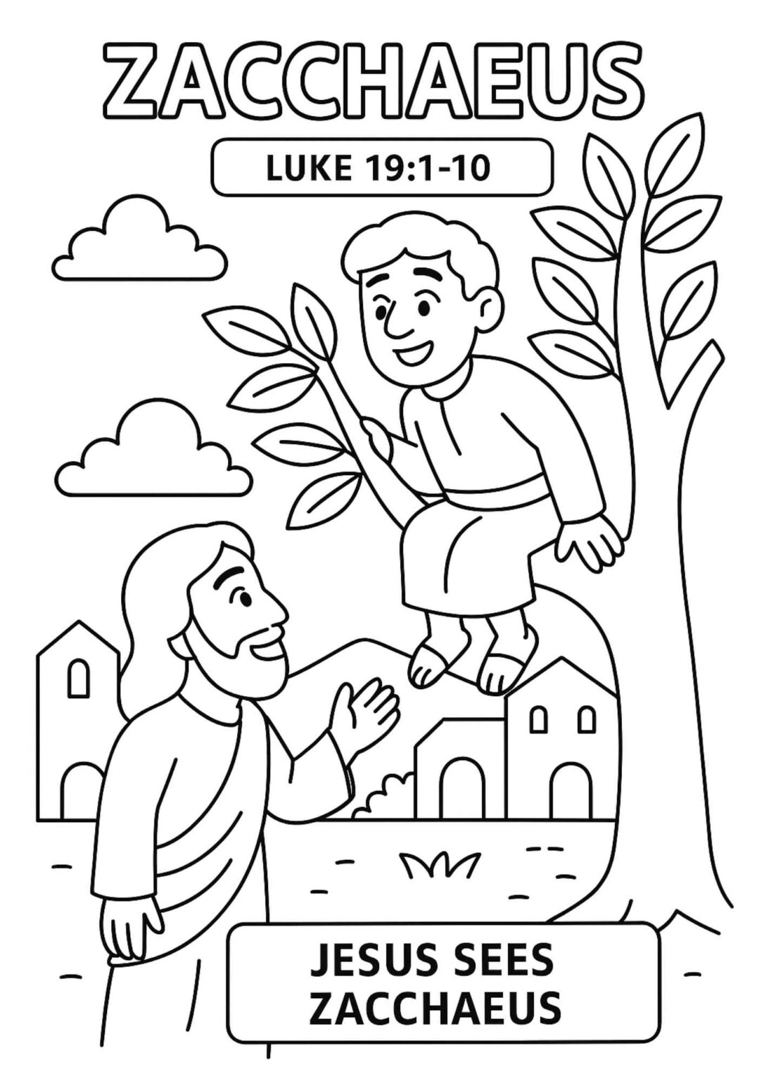 Zacchaeus Bible Coloring Page – Free Printable for Kids (Luke 19:1–10 ...