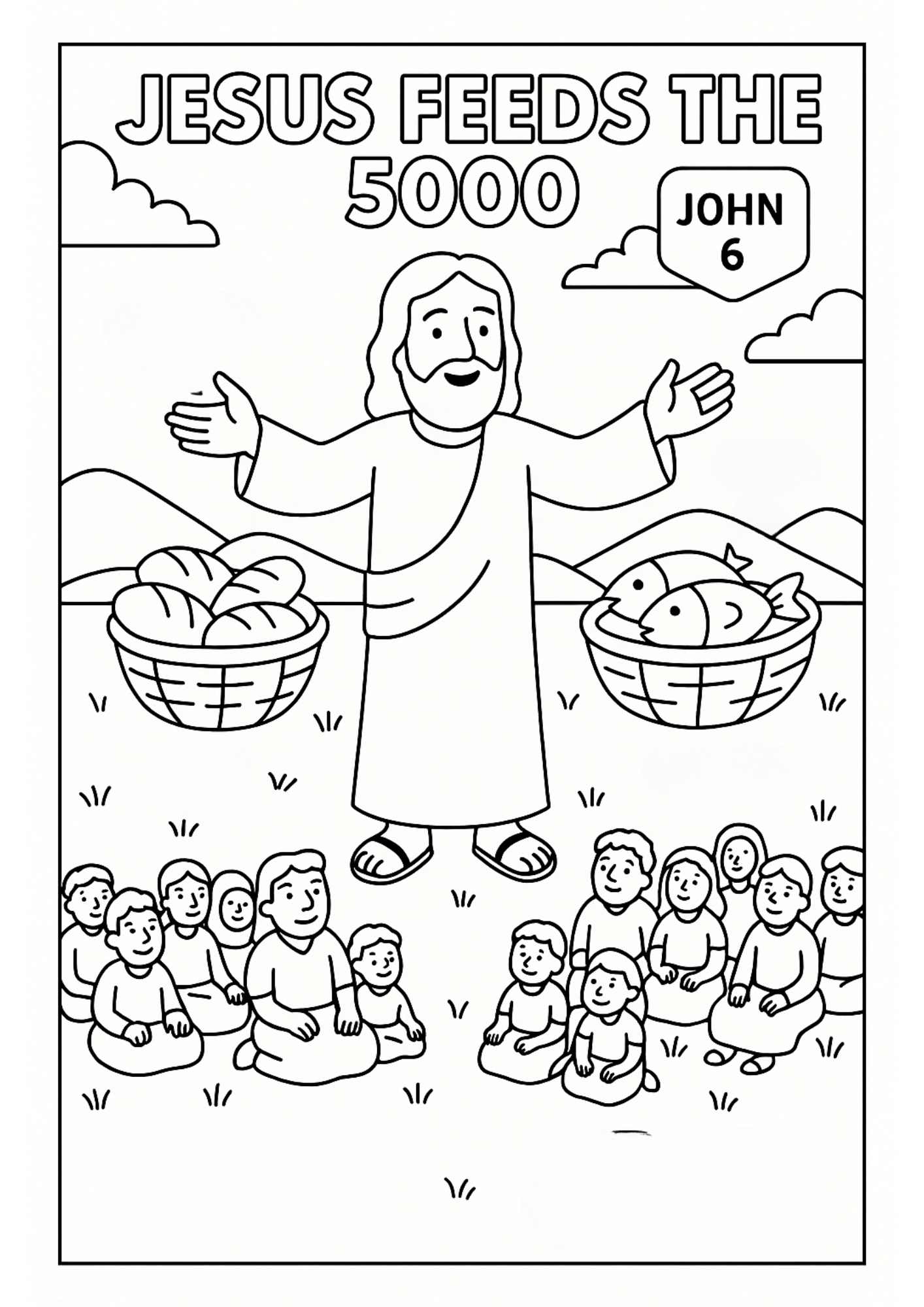 Jesus Feeds the 5,000 – Free Bible Coloring Page for Kids (John 6 ...