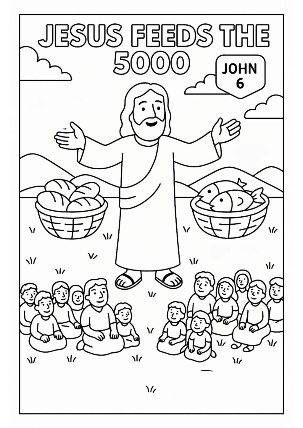 Jesus Feeds the 5,000 – Free Bible Coloring Page for Kids (John 6) - Free Bible Worksheets