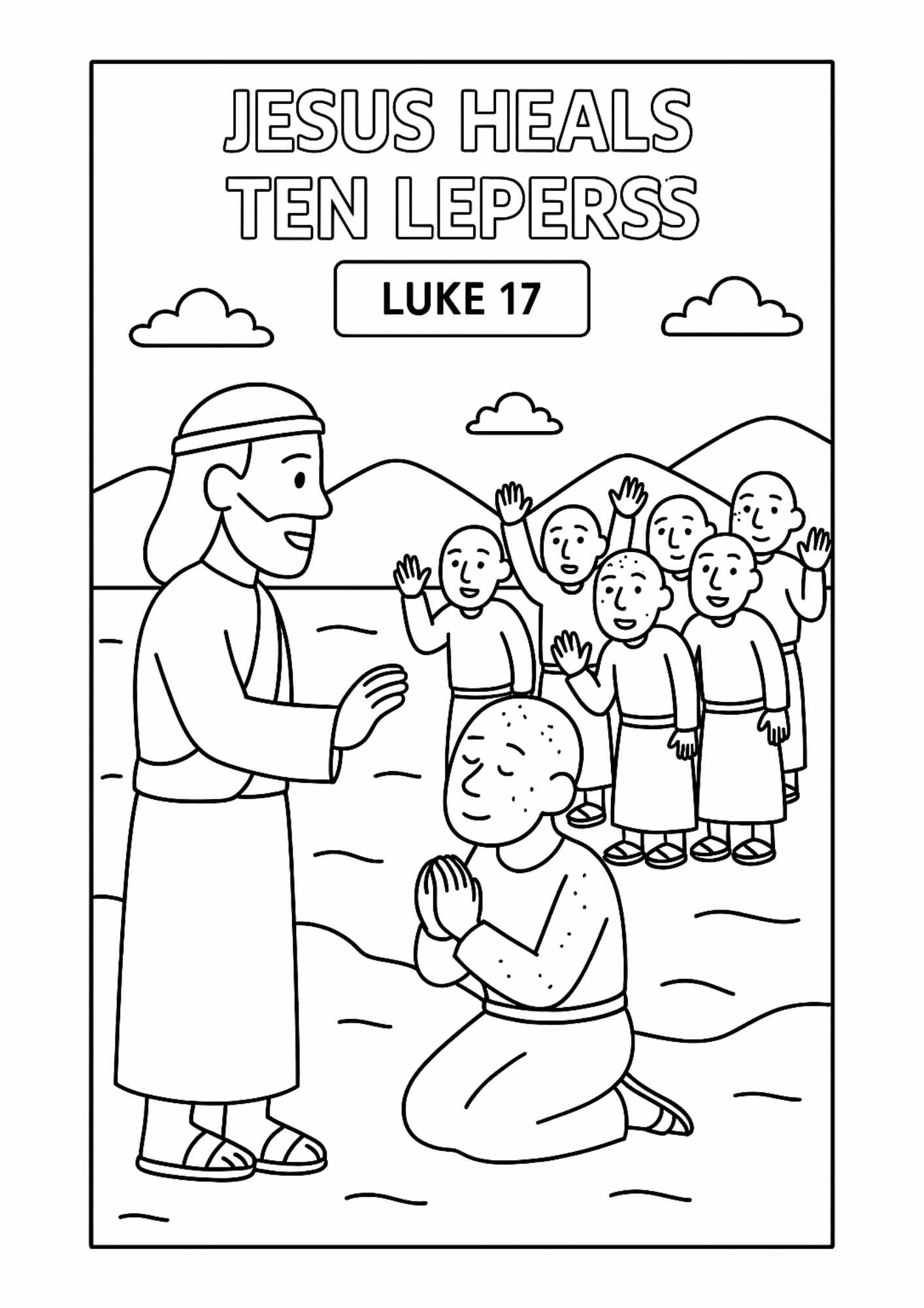 Jesus Heals Ten Lepers – Free Bible Coloring Page (Luke 17) - Free ...