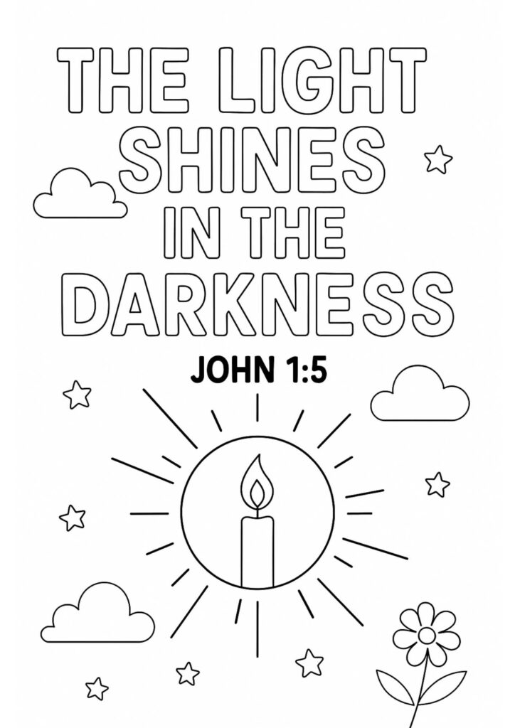 John 1:5 Coloring Page – “The Light Shines in the Darkness” (Free Printable) - Free Bible Worksheets