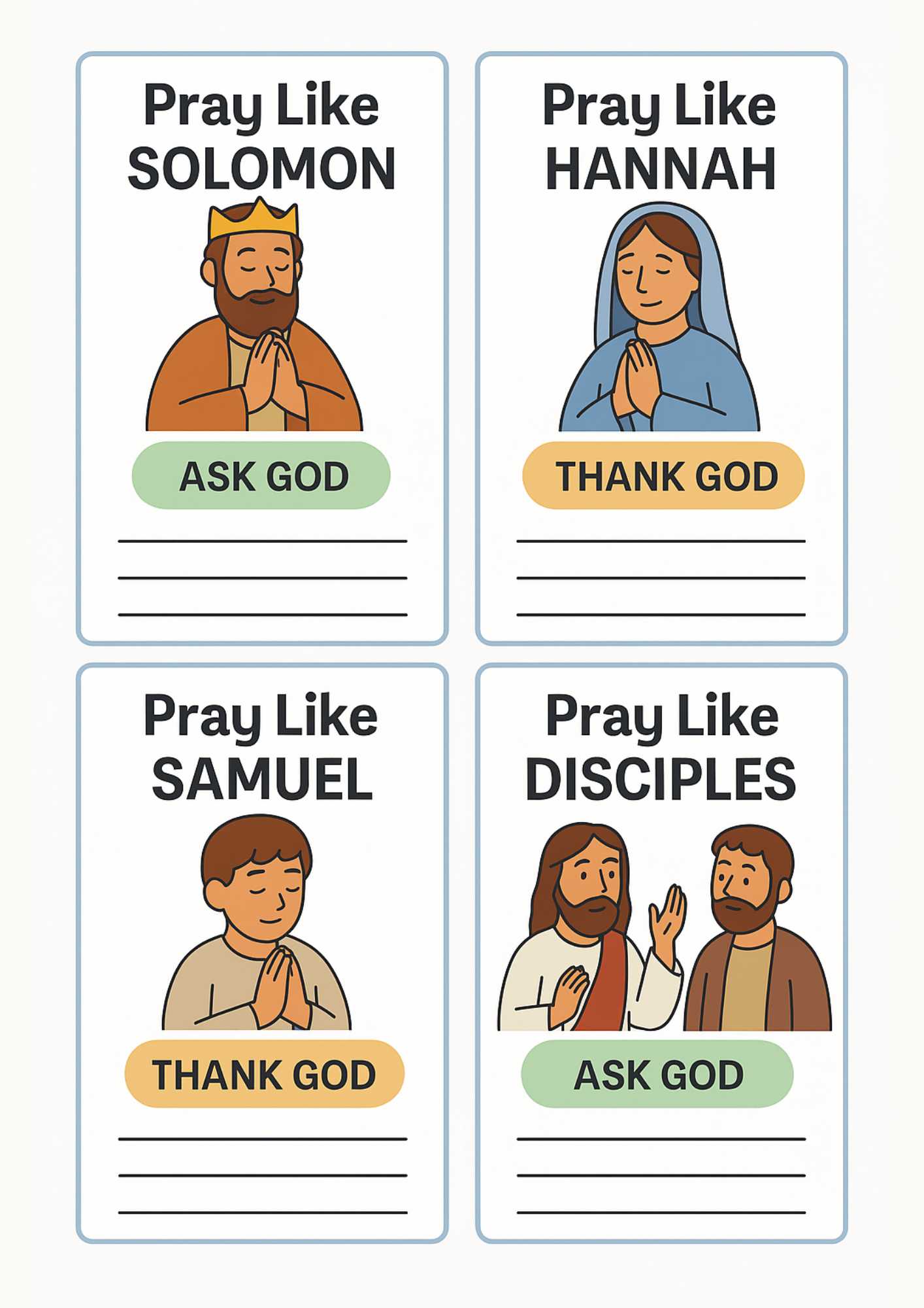 “Pray Like…” Bible Prayer Cards for Kids! - Free Bible Worksheets