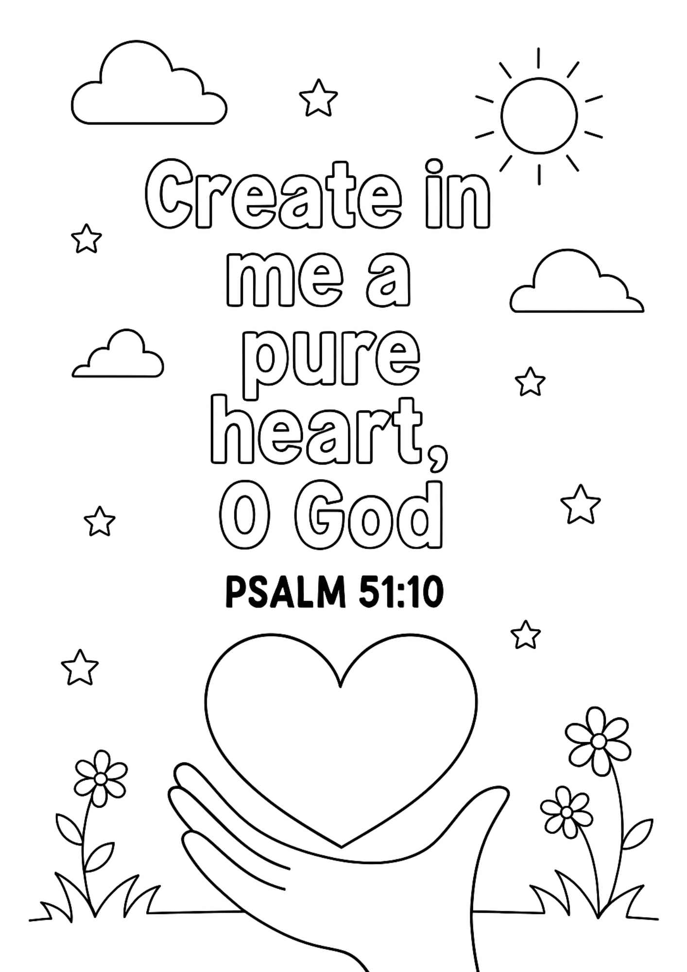 Psalm 51:10 Coloring Page – “Create in Me a Pure Heart, O God” (Free ...