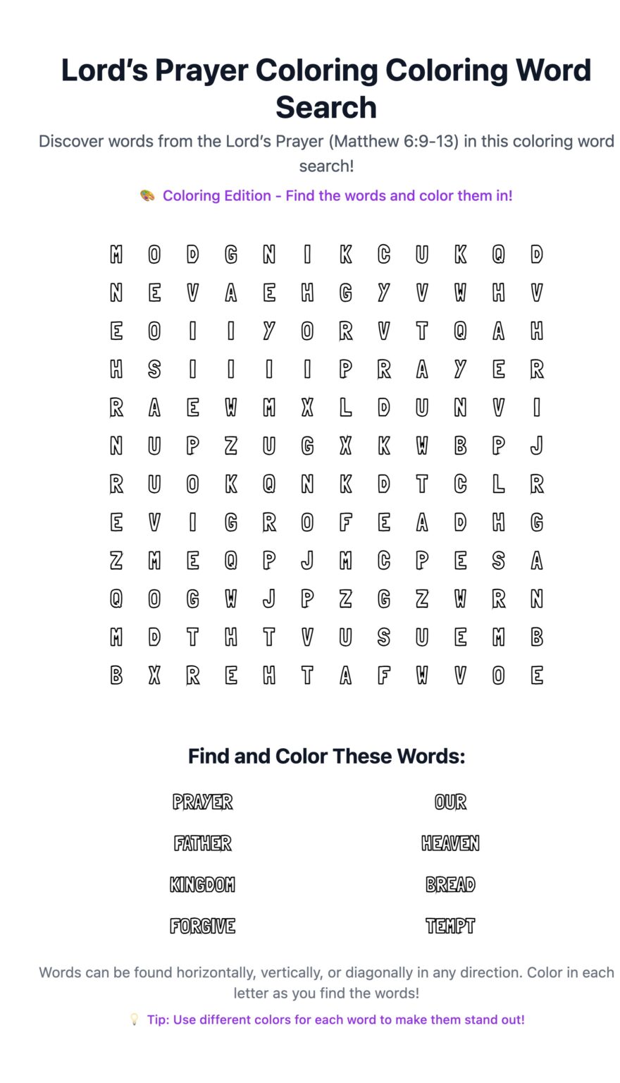Lord’s Prayer Coloring Word Search