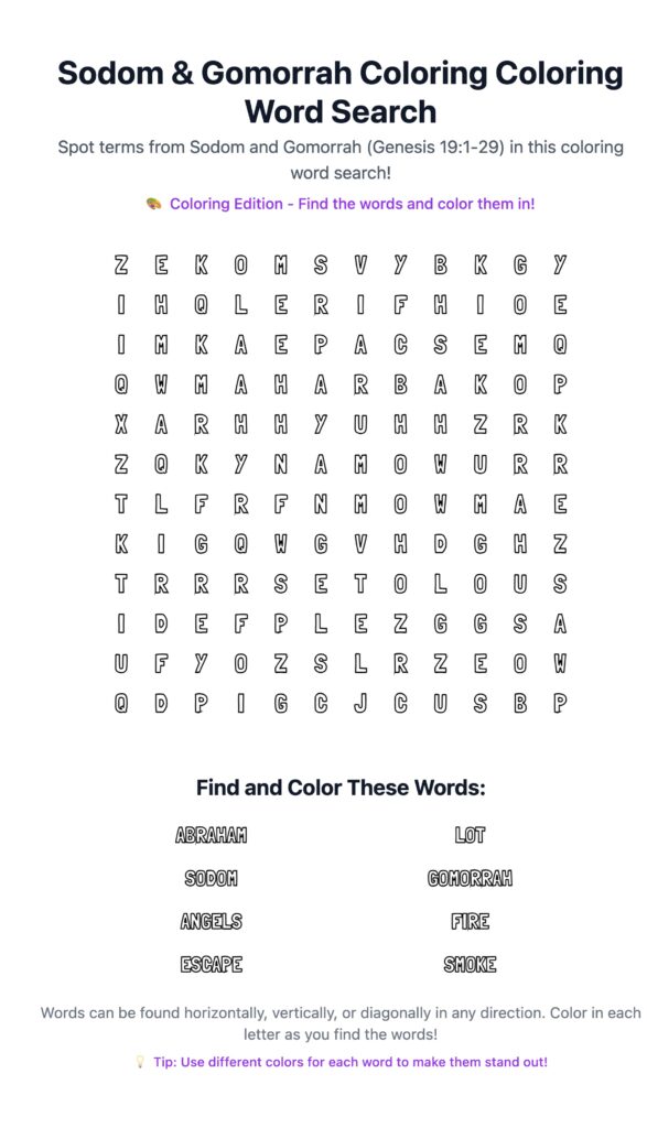 Sodom & Gomorrah Coloring Word Search