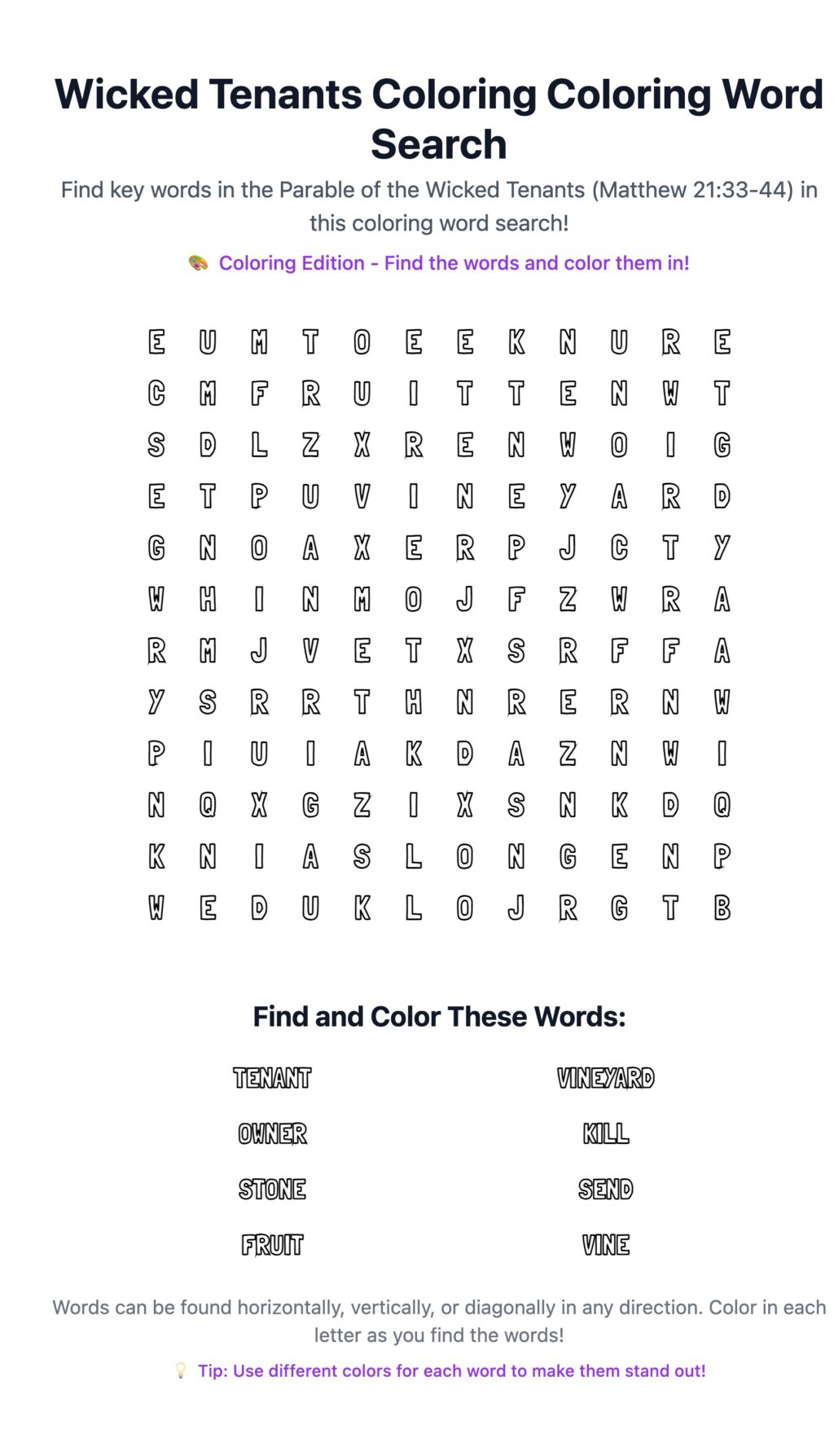 Wicked Tenants Coloring Word Search