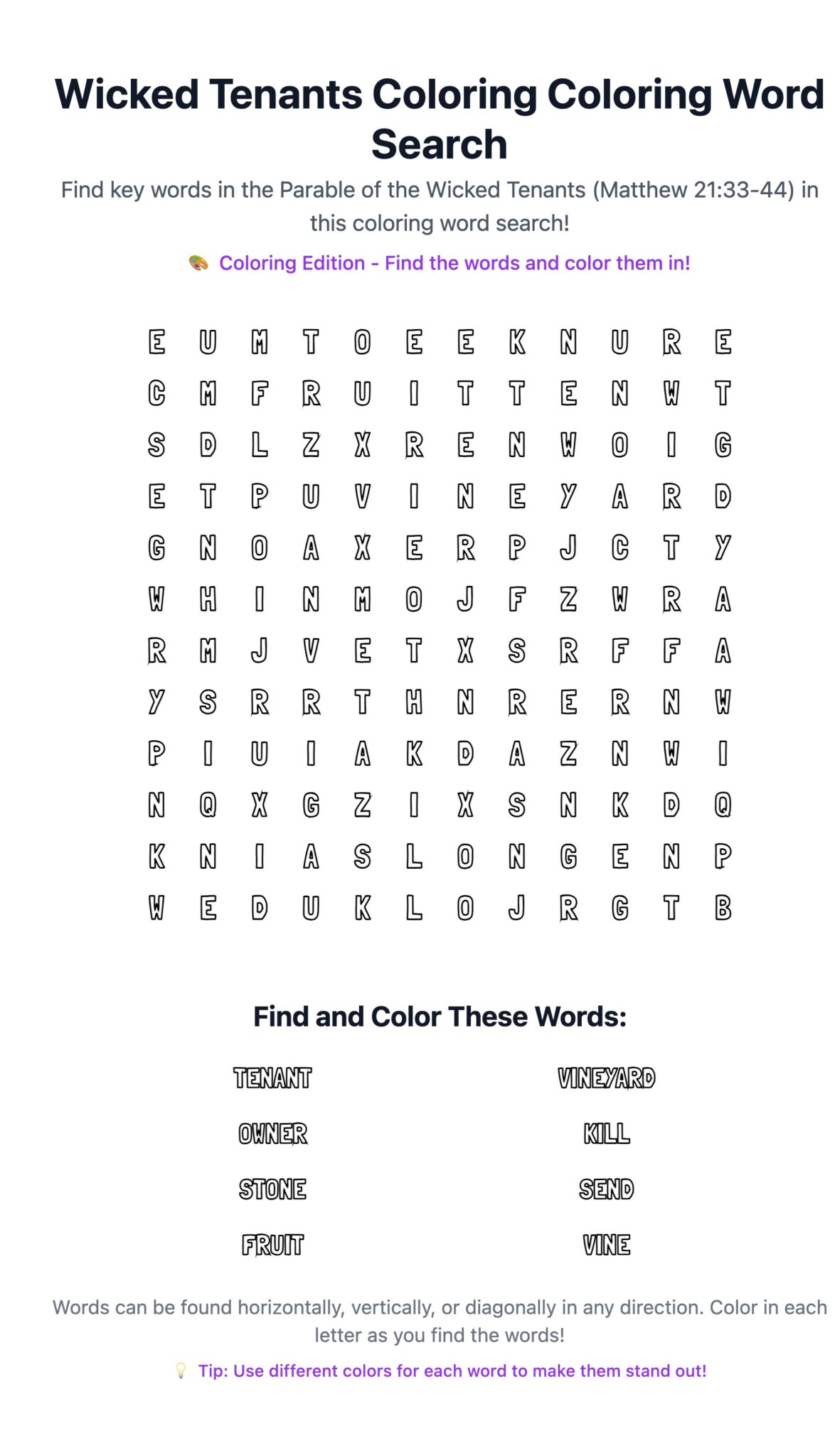 Wicked Tenants Coloring Word Search