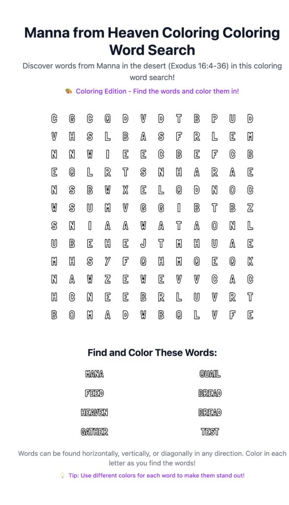 Manna from Heaven Coloring Word Search