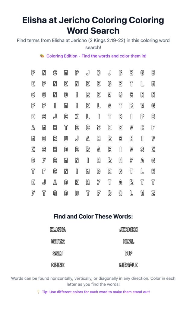 Elisha at Jericho Coloring Word Search