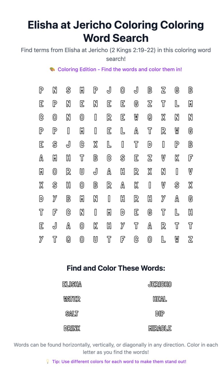Elisha at Jericho Coloring Word Search