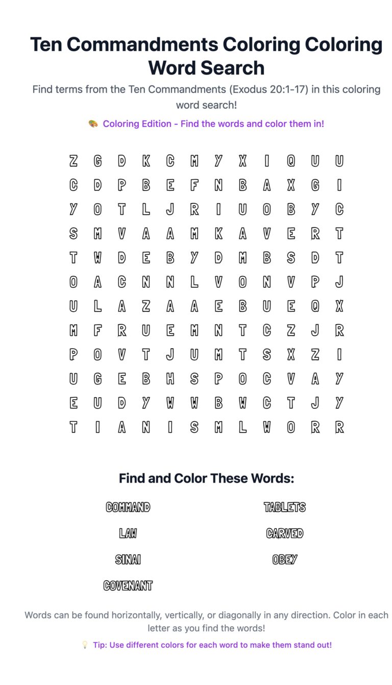 Ten Commandments Coloring Word Search