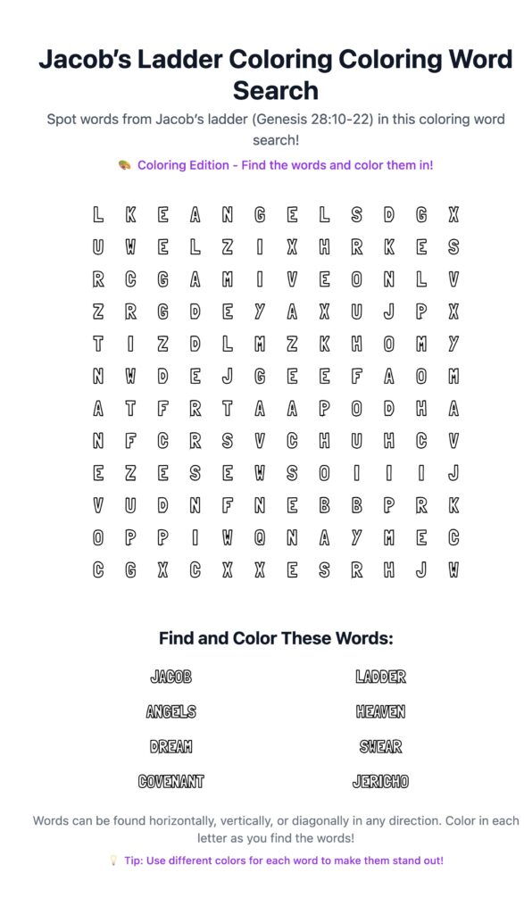 Jacob’s Ladder Coloring Word Search