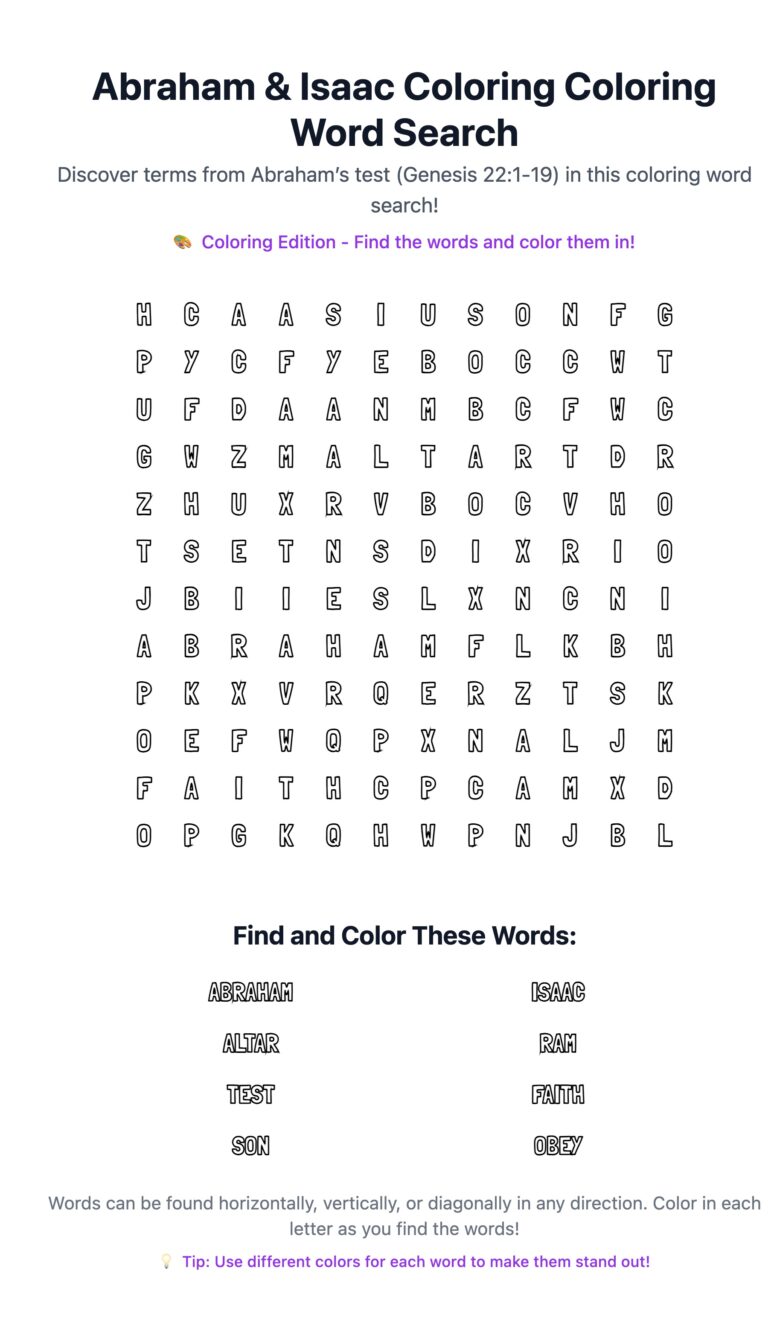 Abraham & Isaac Coloring Word Search