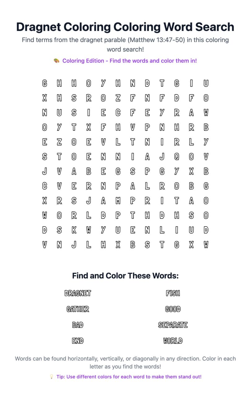 Dragnet Coloring Word Search