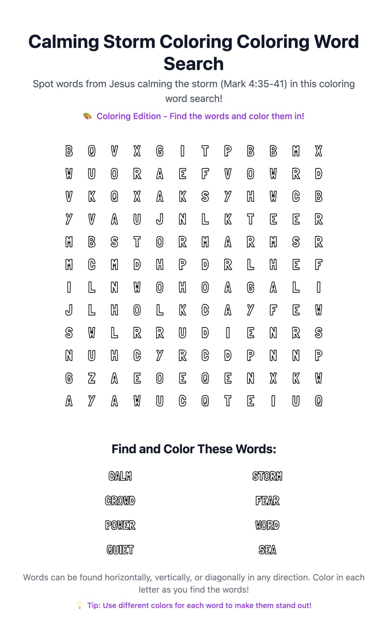 Calming Storm Coloring Word Search