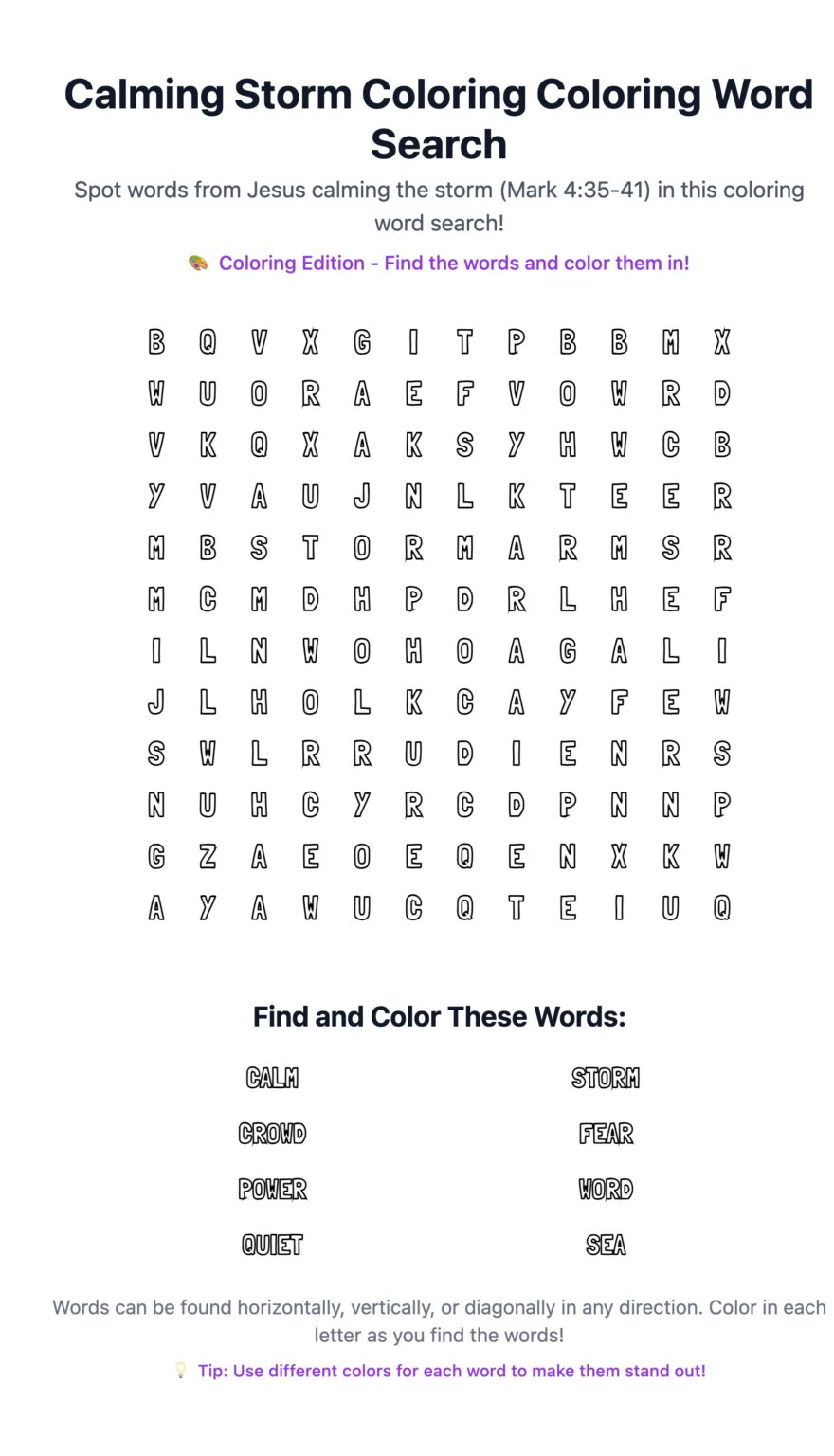 Calming Storm Coloring Word Search