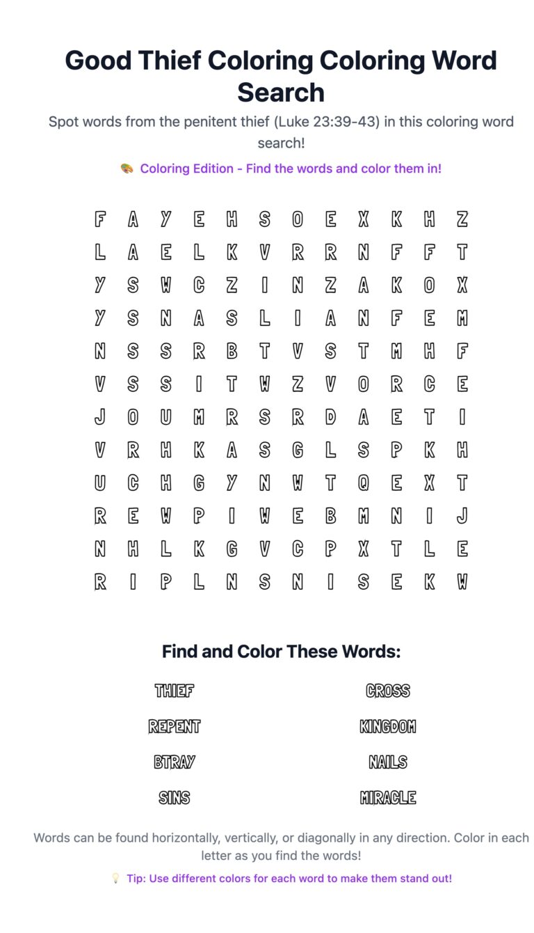 Good Thief Coloring Word Search