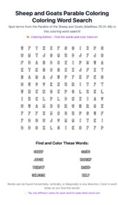 Sheep and Goats Parable Coloring Word Search - Free Bible Worksheets