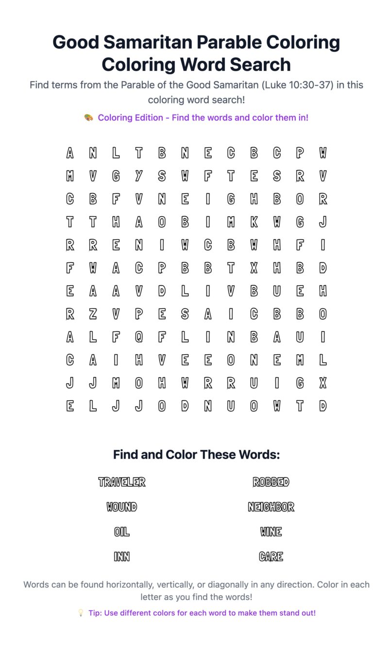 Good Samaritan Parable Coloring Word Search