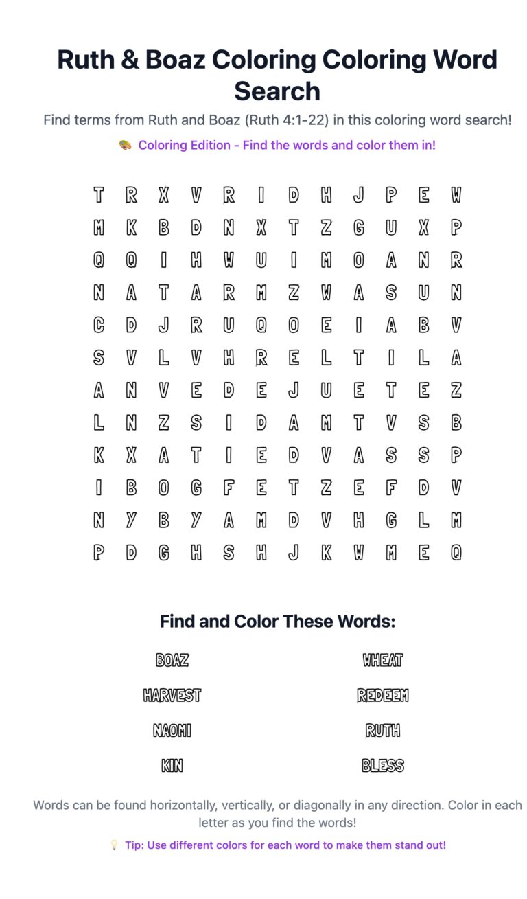 Ruth & Boaz Coloring Word Search