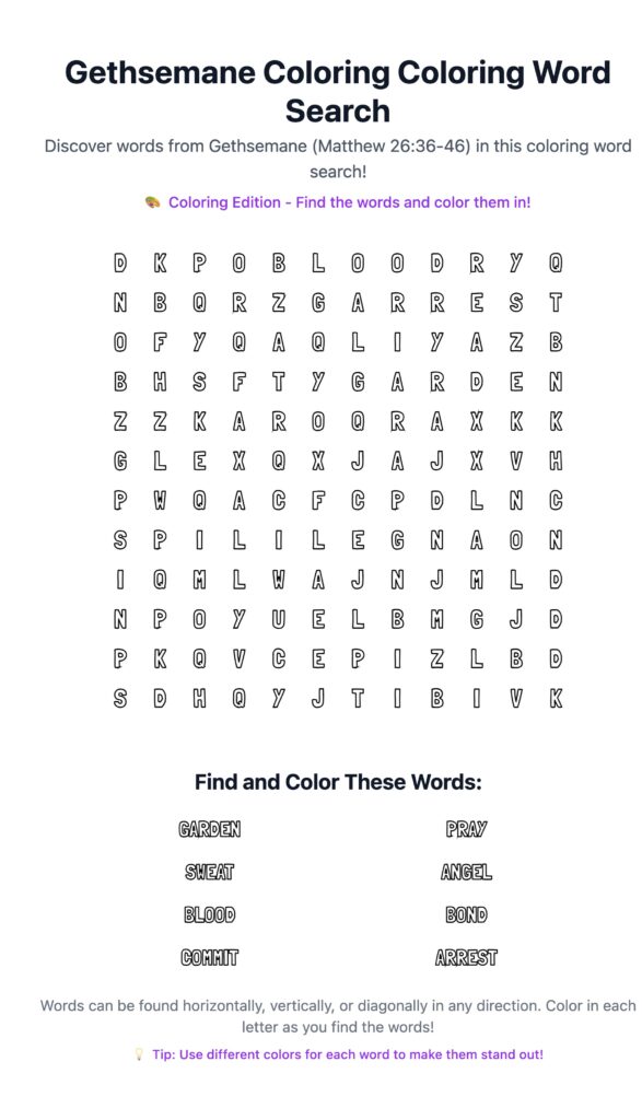 Gethsemane Coloring Word Search