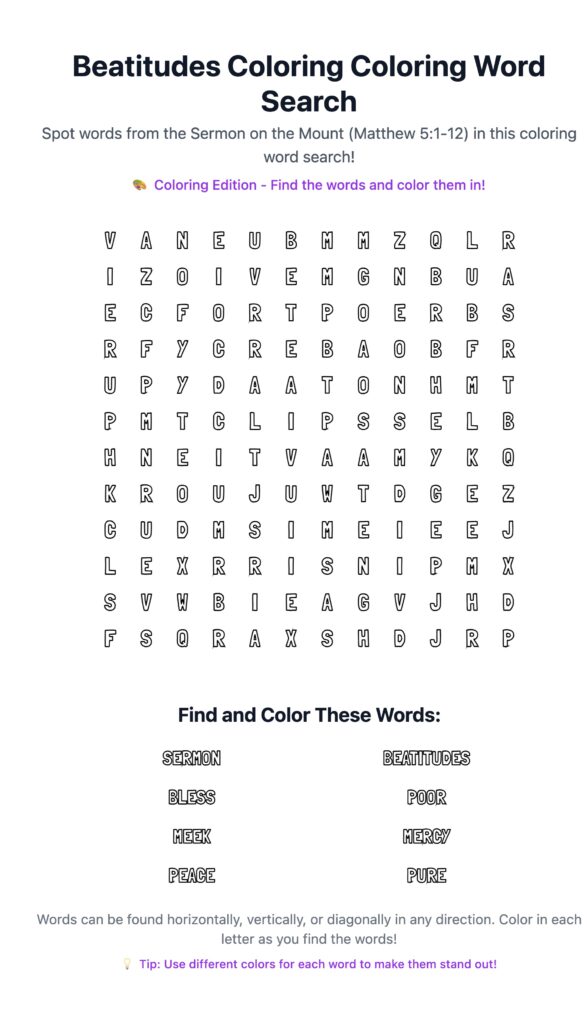 Beatitudes Coloring Word Search