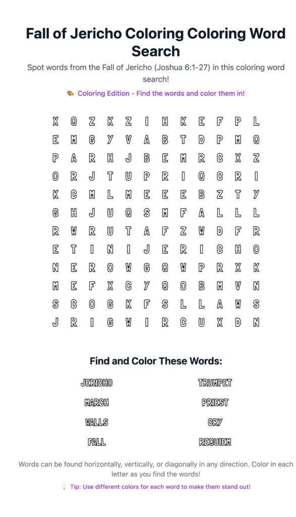 Fall of Jericho Coloring Word Search