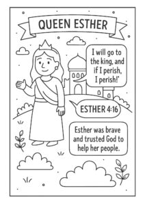 Queen Esther Bible Coloring Page – Free Printable for Kids - Free Bible ...