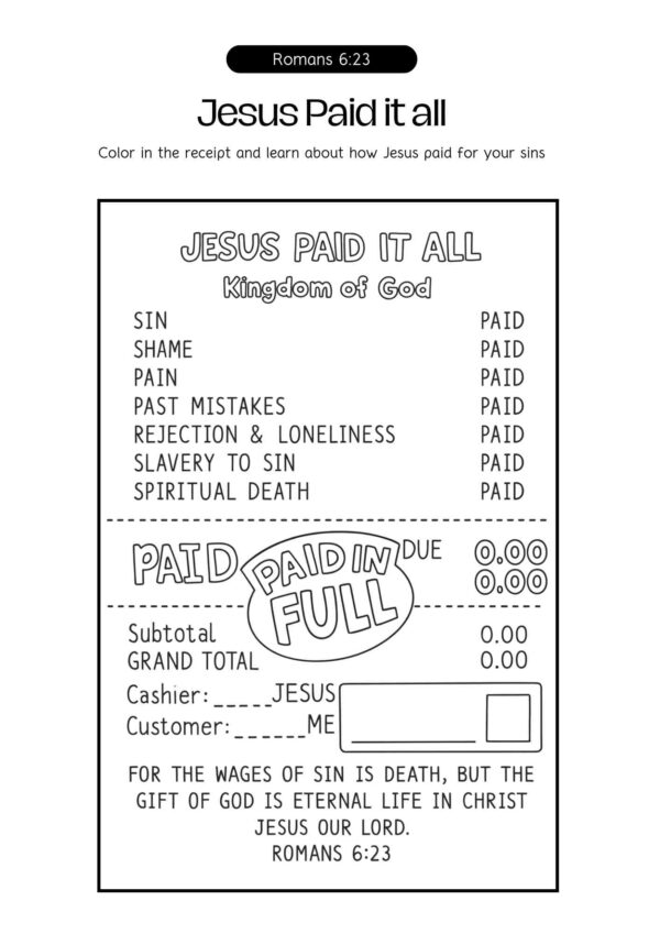 Jesus Paid It All – Free Printable Coloring Page (Romans 6:23) - Free ...
