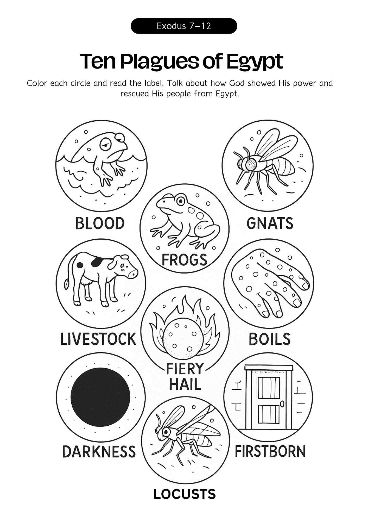 Ten Plagues of Egypt – Printable Colouring Page (Exodus 7–12) - Free ...