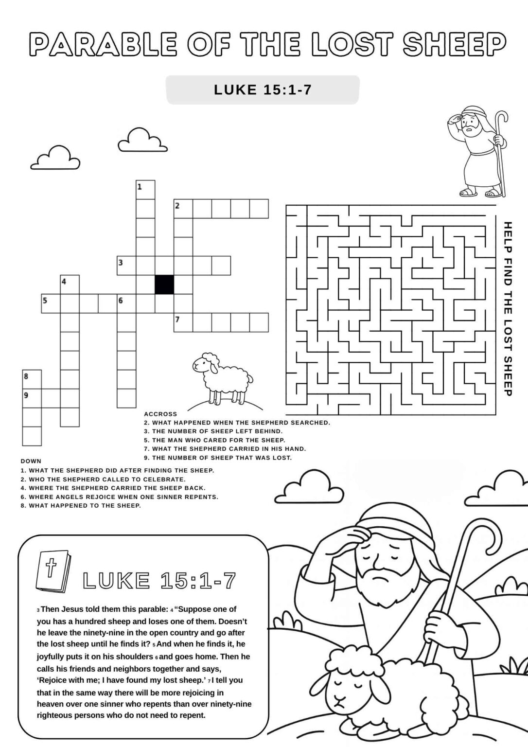 Free Parable of the Lost Sheep Worksheet | Luke 15:1-7 Printable - Free ...