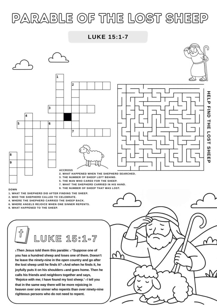 Free Parable of the Lost Sheep Worksheet | Luke 15:1-7 Printable - Free ...