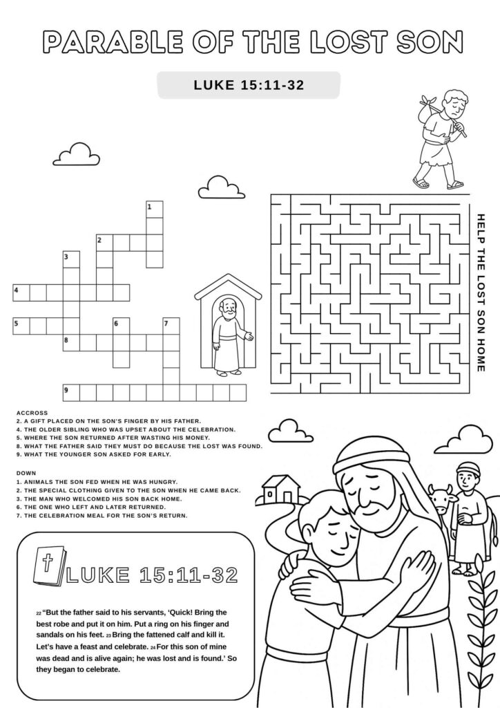 Free Parable of the Lost Son Worksheet – Luke 15:11-32 for Kids - Free ...